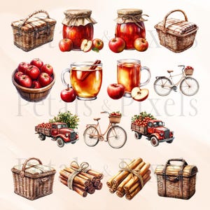 Apple Orchard Clipart Watercolor Fall Apple Harvest Themed Graphics Red ...