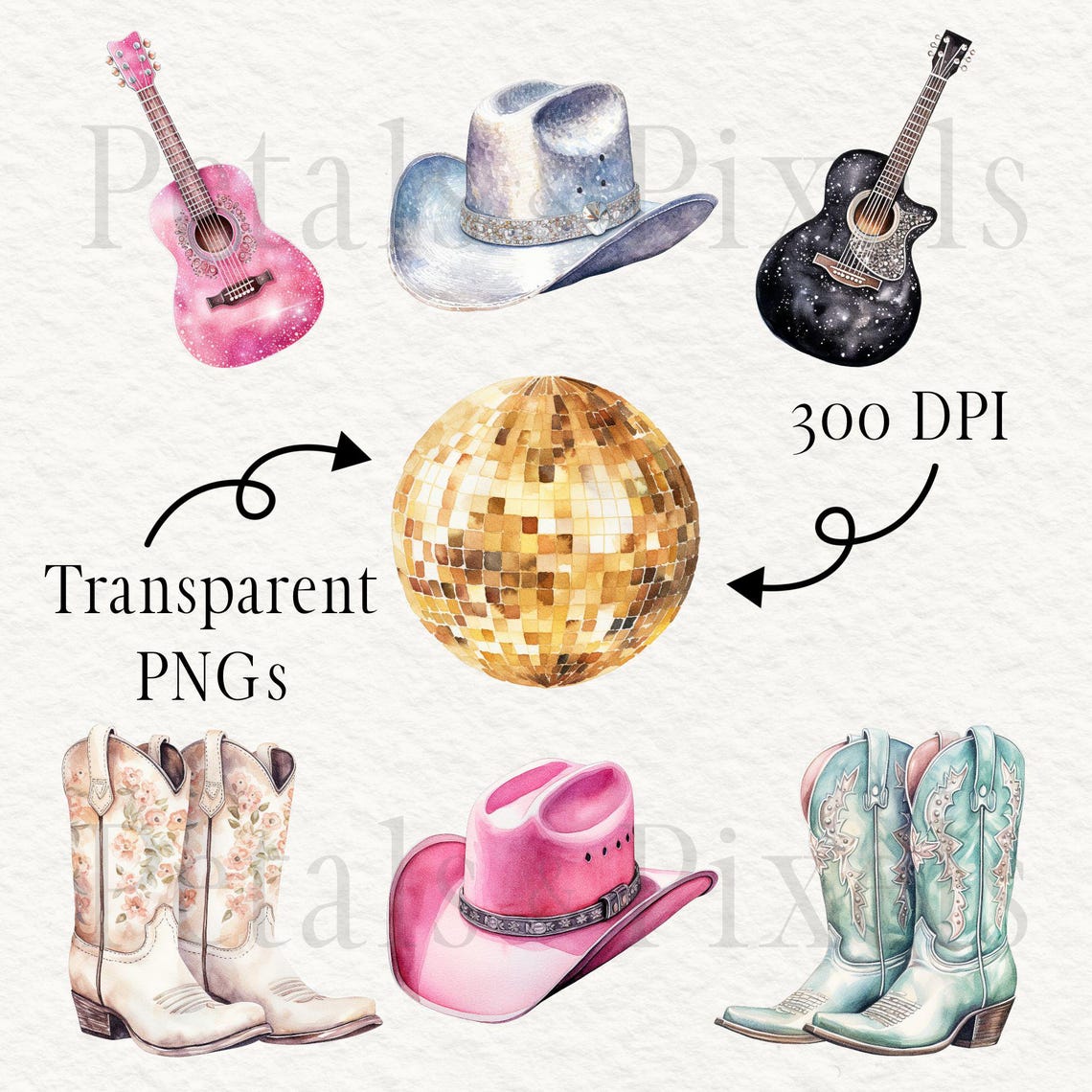 Disco Cowgirl Clipart, Coastal Cowgirl Clipart, Watercolor Clipart ...