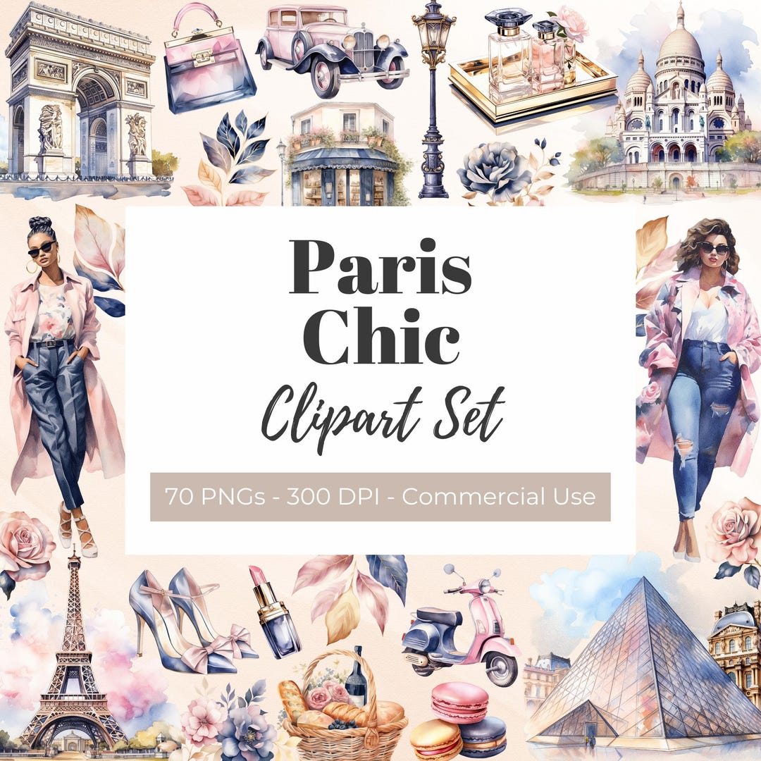 Paris Chic Clipart, Watercolor Clipart, French Clipart, French Girl ...