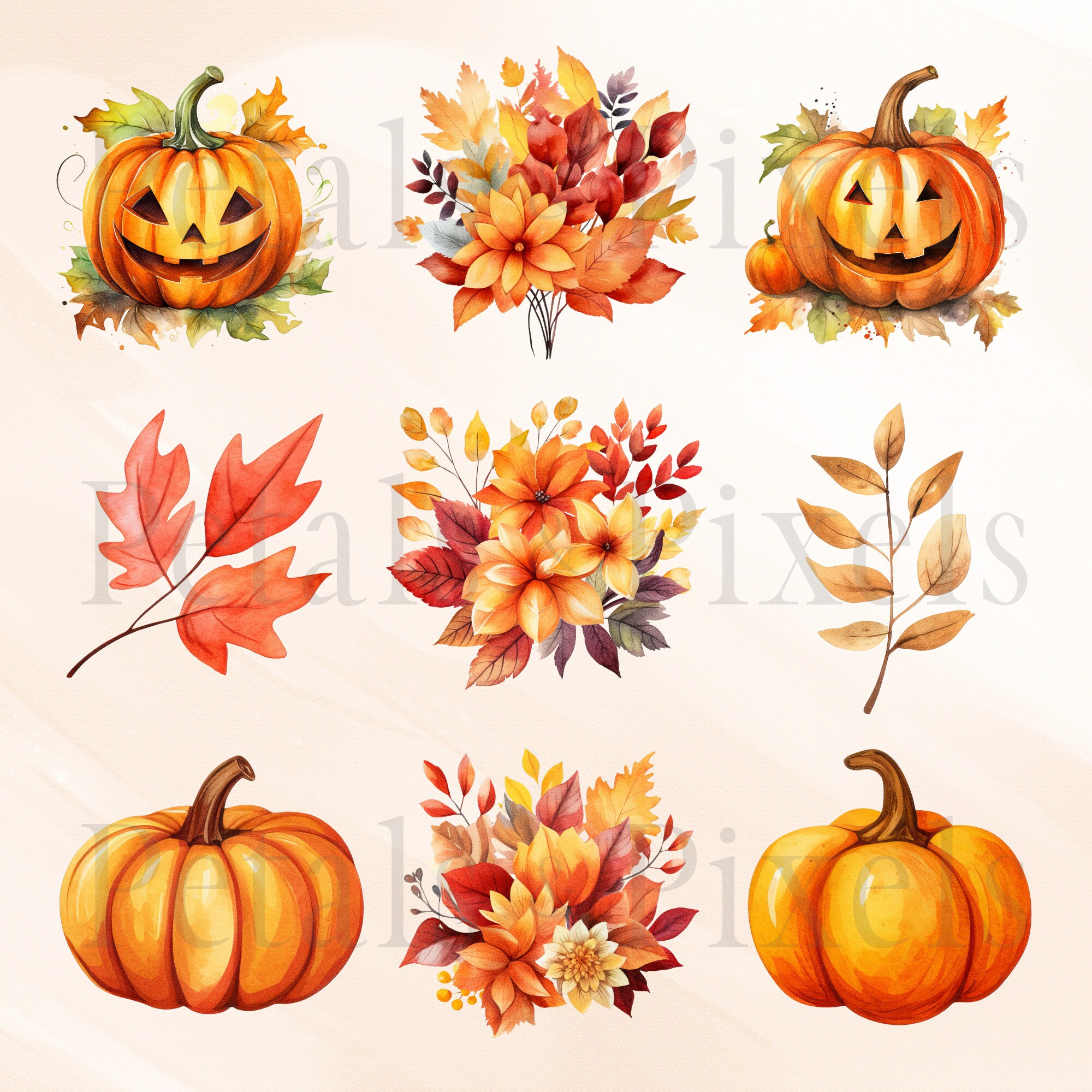 Golden Autumn Clipart, Watercolor Graphics, Digital Download ...