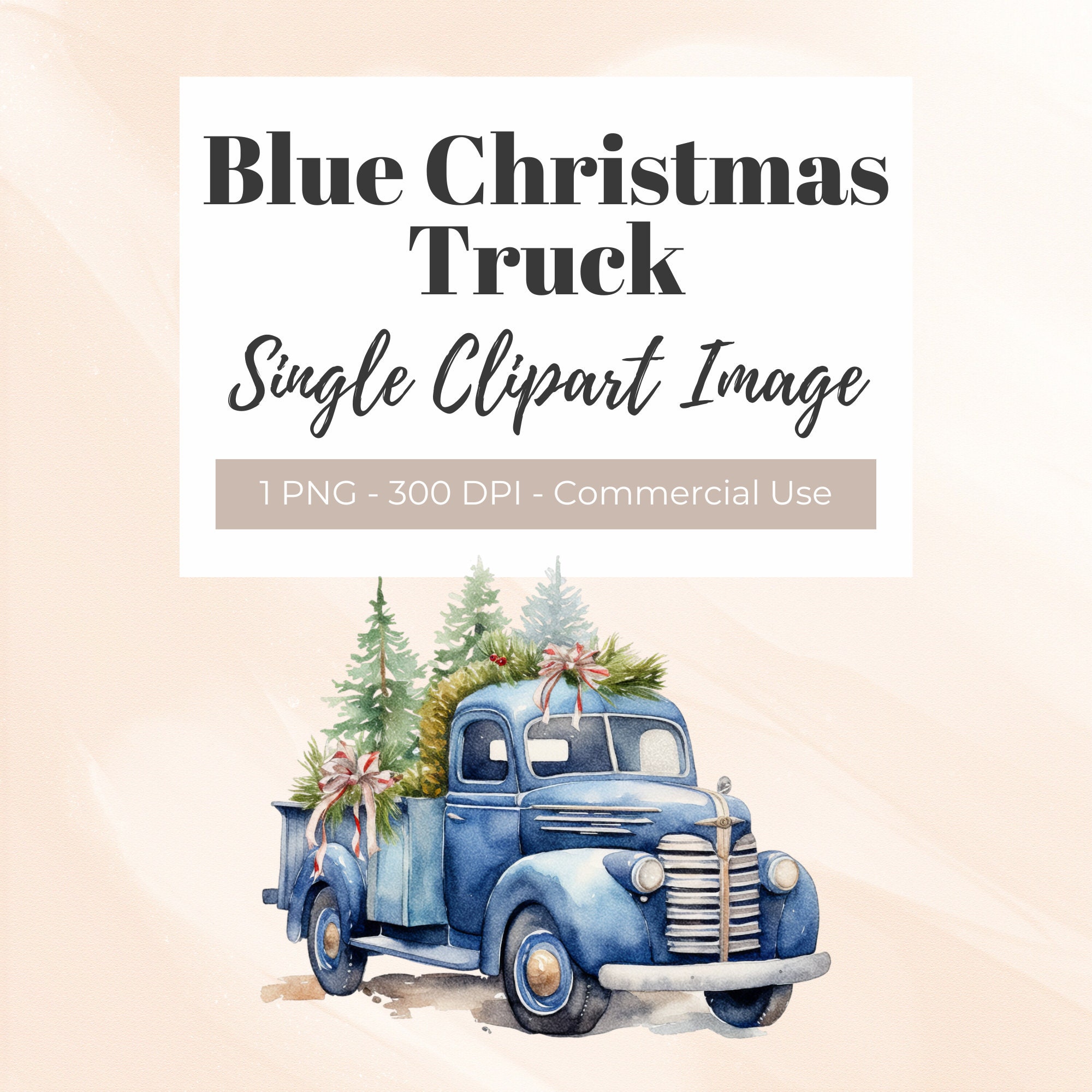 Watercolor Christmas Truck Clipart, Holiday Tree, Rustic Blue Truck ...