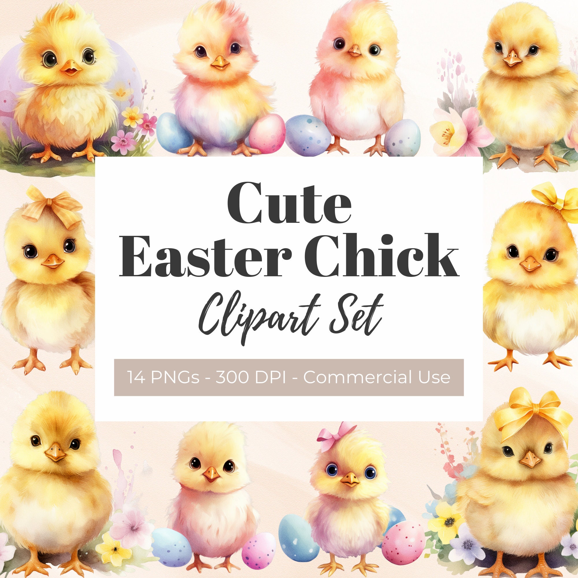 Cute Easter Chick Clipart, Watercolor Clipart, Baby Chicken Clipart ...