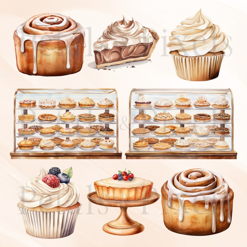 Baked Goods Clipart, Watercolor Clipart, Sweet Treats, Pastry Shop ...