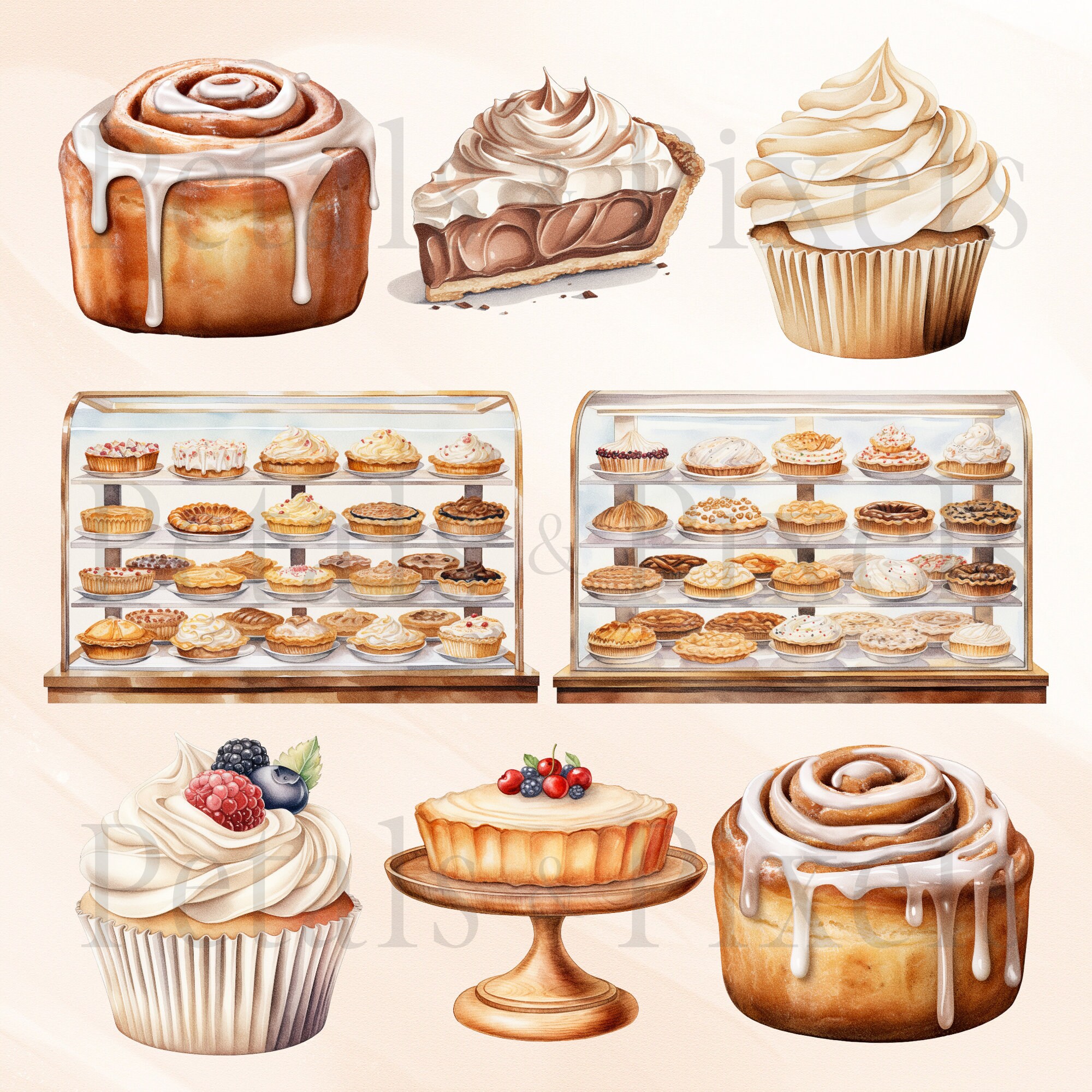 Baked Goods Clipart, Watercolor Clipart, Sweet Treats, Pastry Shop ...