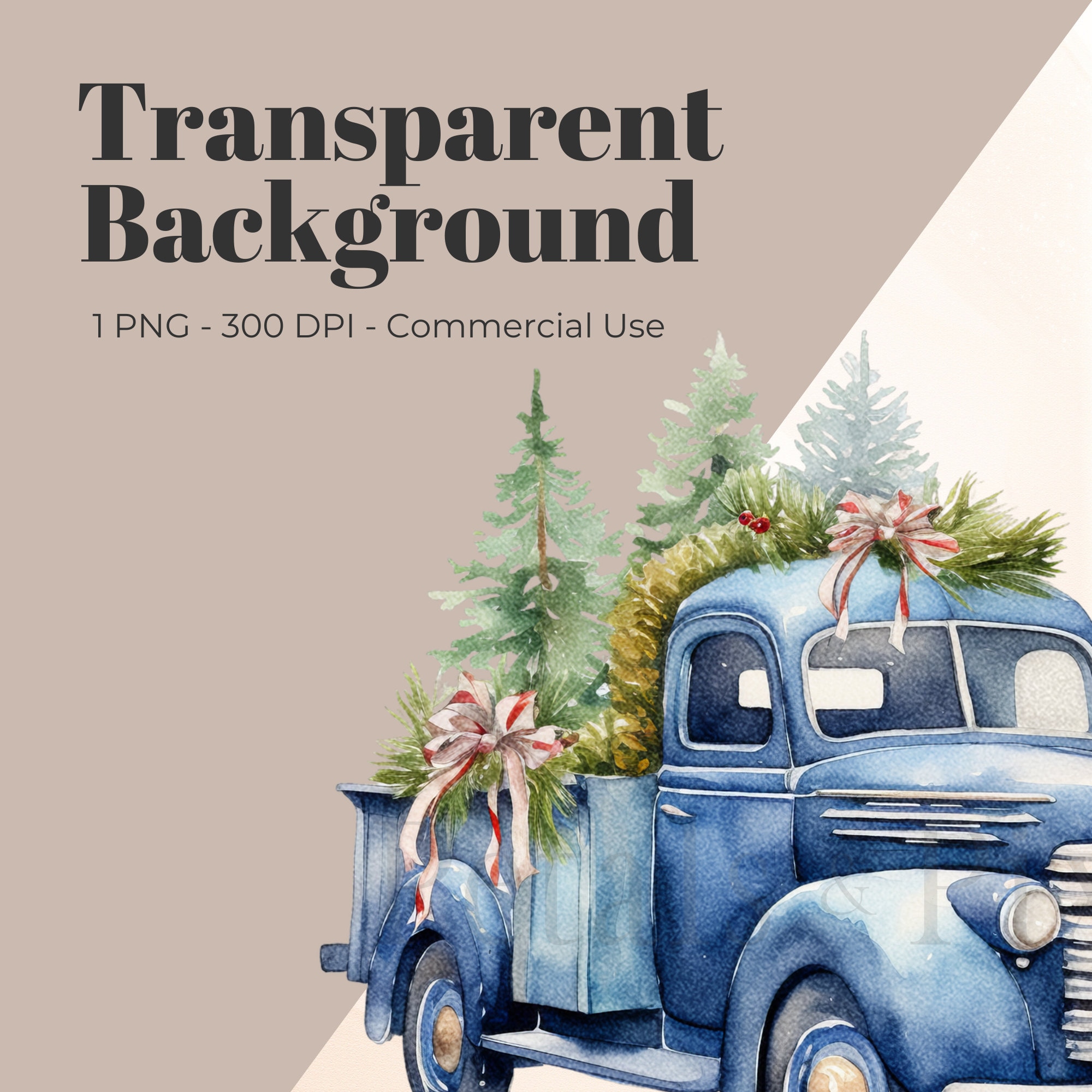 Blue Christmas Truck Clipart, Watercolor Graphics, Digital Download ...