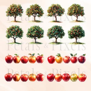Apple Orchard Clipart Watercolor Fall Apple Harvest Themed Graphics Red ...