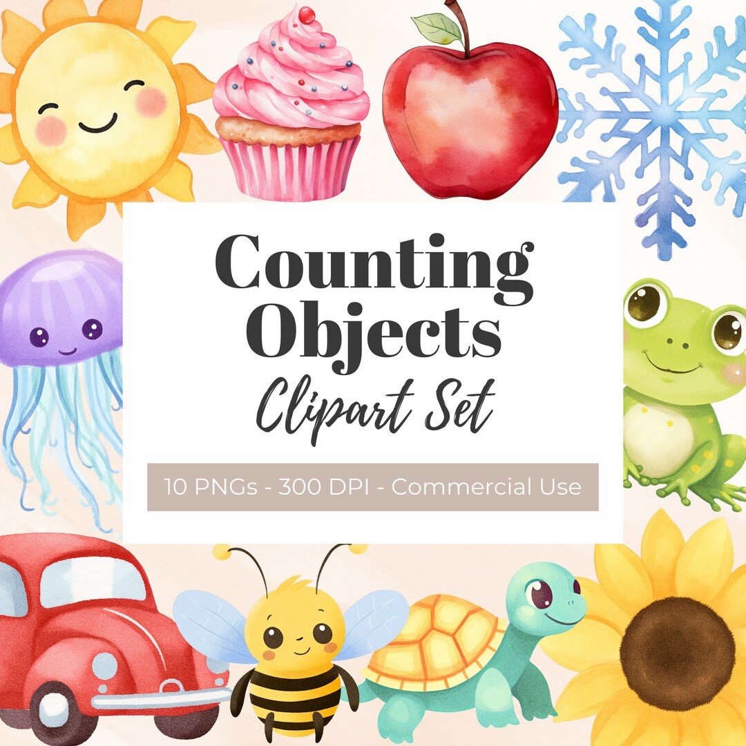 Counting Objects Clipart, Watercolor, Numbers for Kids, Design Elements ...