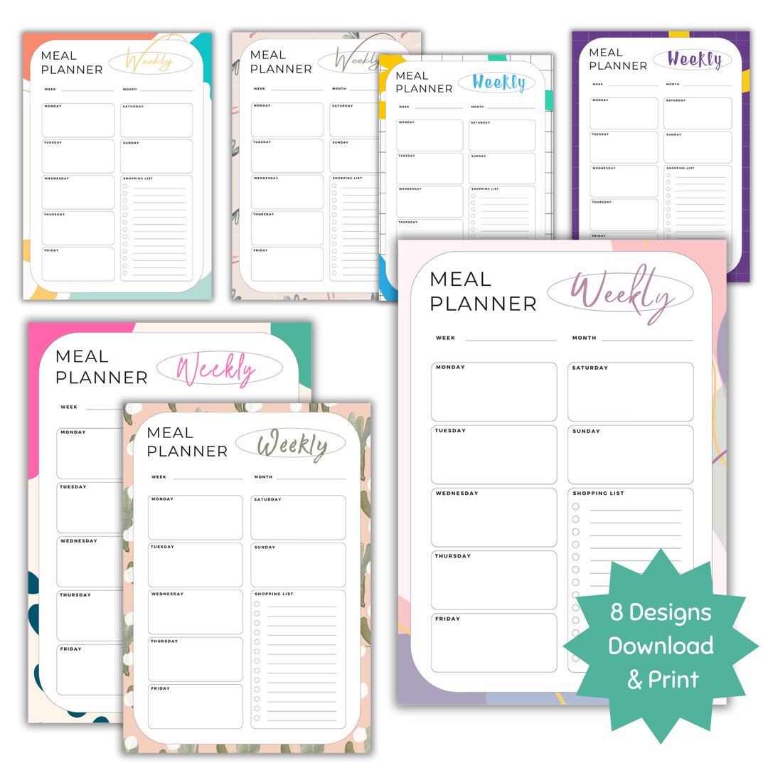 Weekly Meal Plan, Printable Downloads, 8 Stunning Designs to Print - Etsy