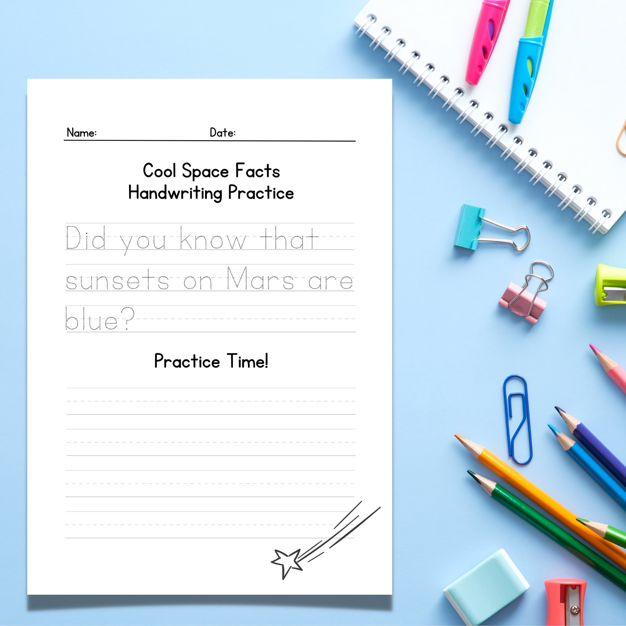 8 Pages Kids Fun Space Facts Handwriting Practice Worksheets - Etsy