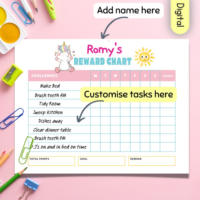 Kids Reward Chart Poster - Download and Print! - Etsy