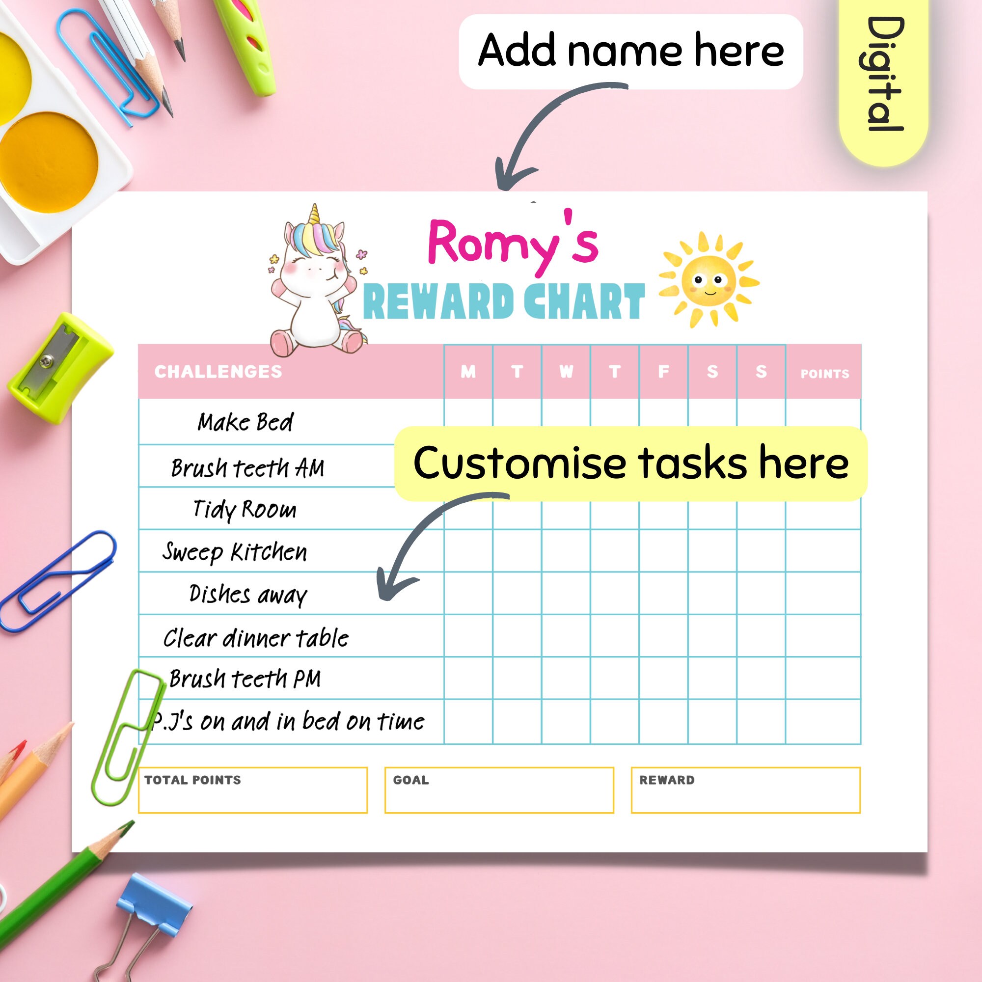 Kids Reward Chart Poster - Download and Print! - Etsy