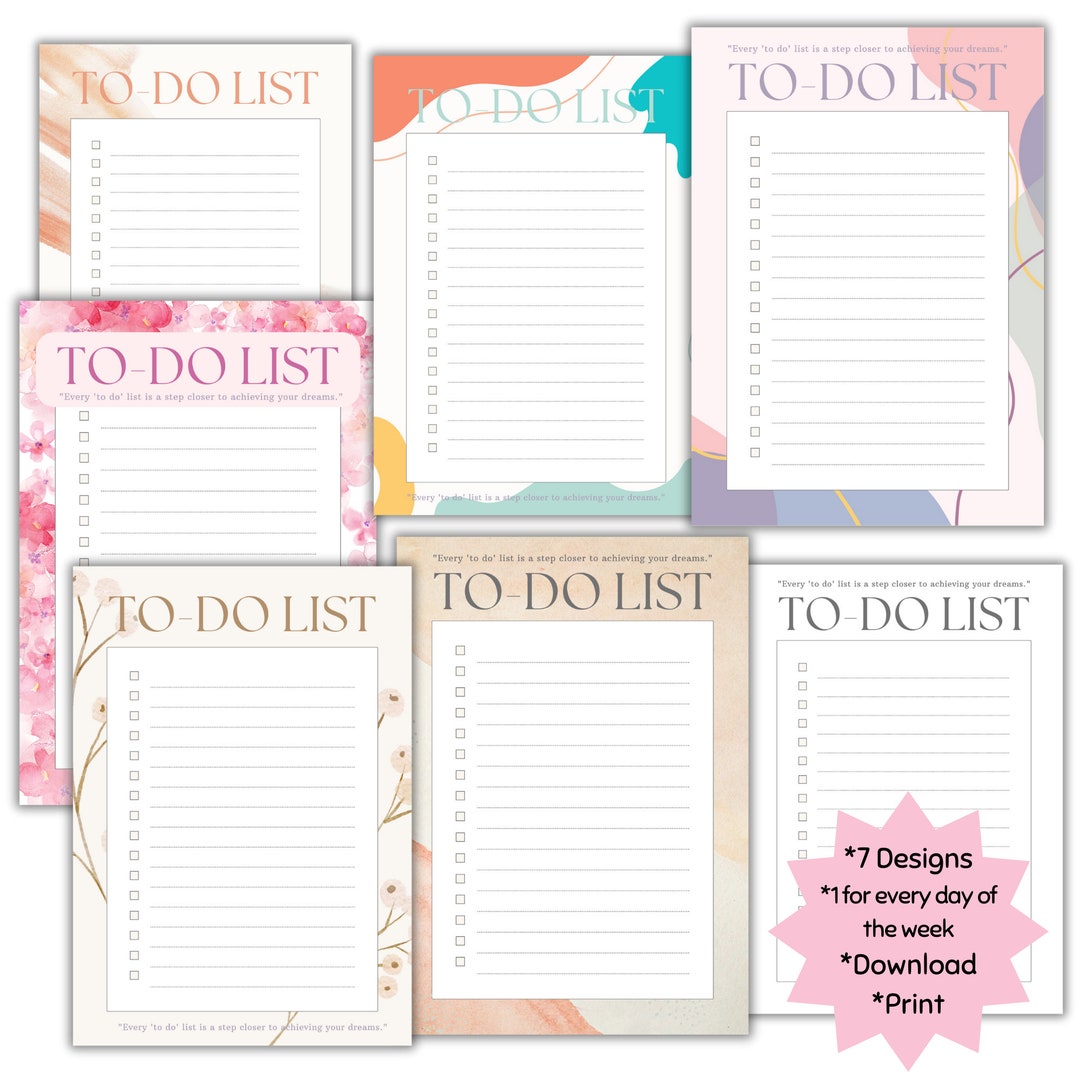 Printable to Do Lists, 7 Designs, Get Organised Everyday of the Week ...