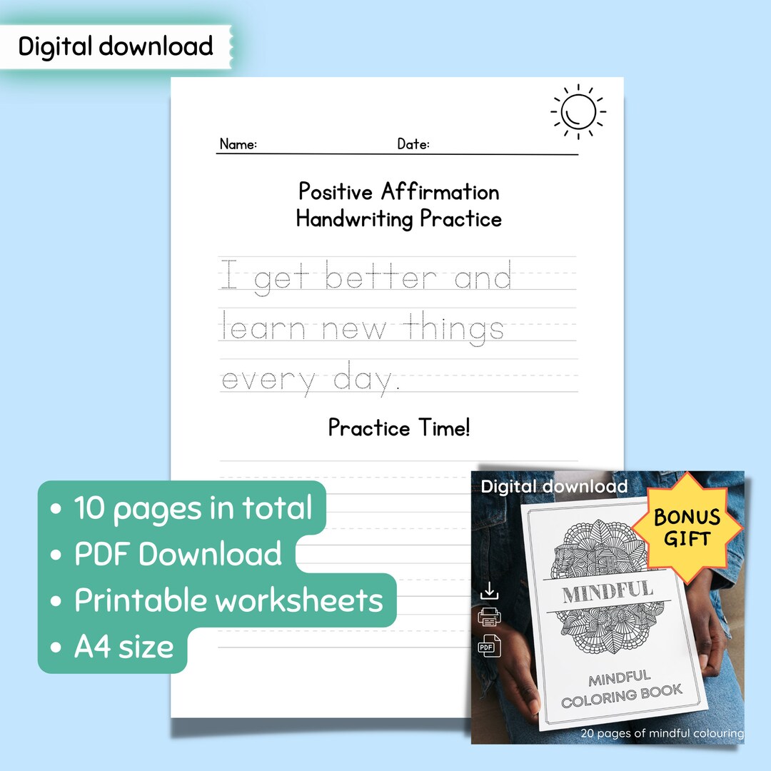 Positive Affirmation Handwriting Practice for Kids! - Etsy