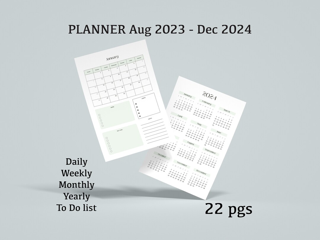 Planner Digital Aug 2023 - Dec 2024 Yearly Monthly Weekly Daily to Do ...
