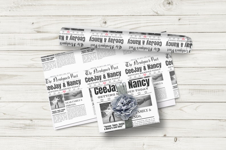 Personalized Newlywed Newspaper Gift Wrap Custom Wedding - Etsy
