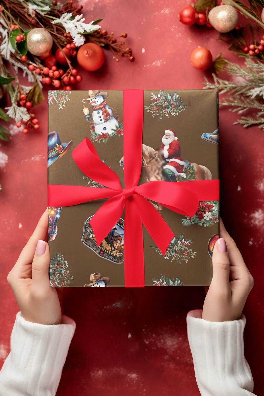 Western Cowboy Christmas Gift Wrapping Paper Roll, Funny Christmas Gift ...