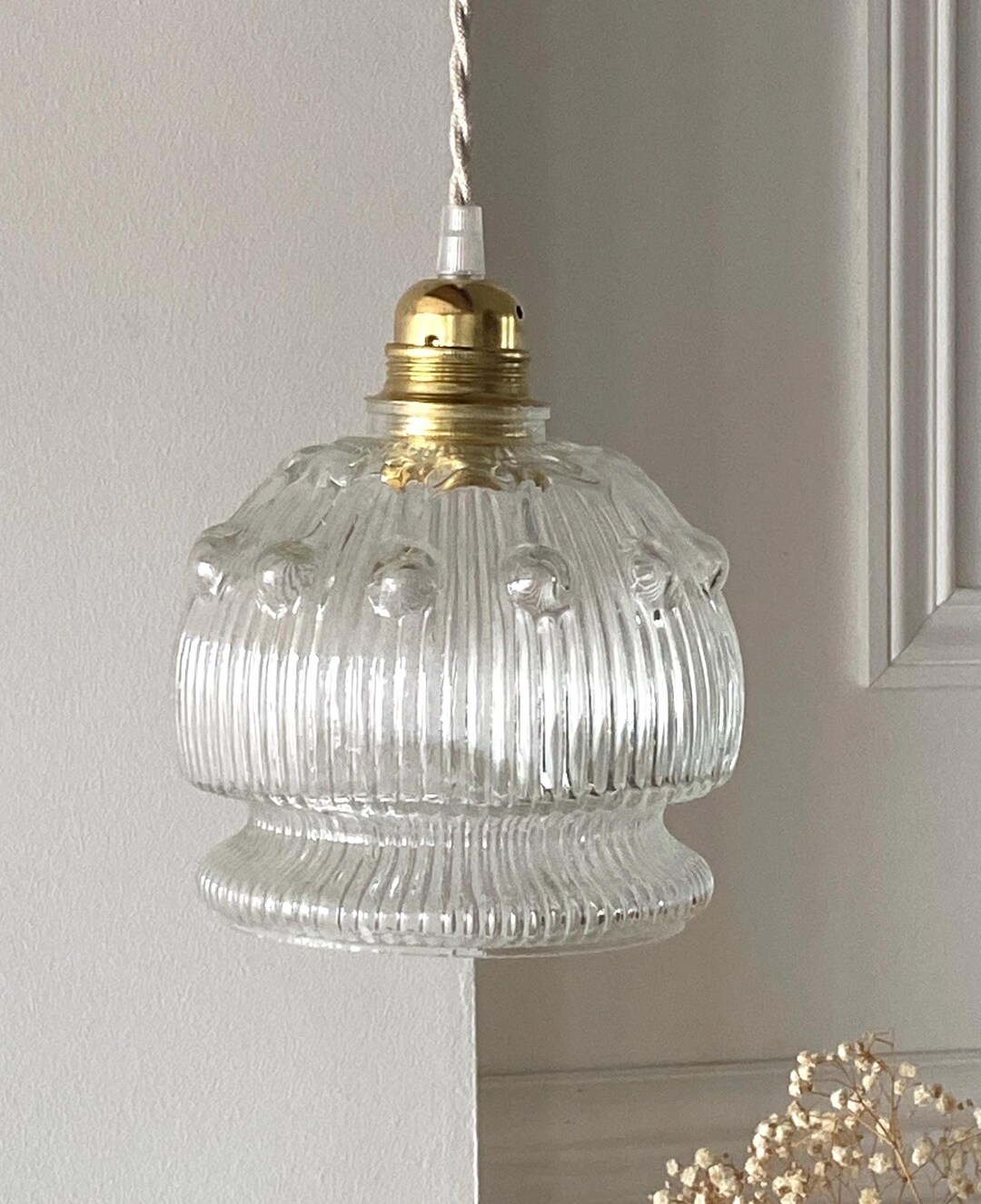Holophane Pendant Light, Old Pleated Pendant Light, 1950s Glass ...