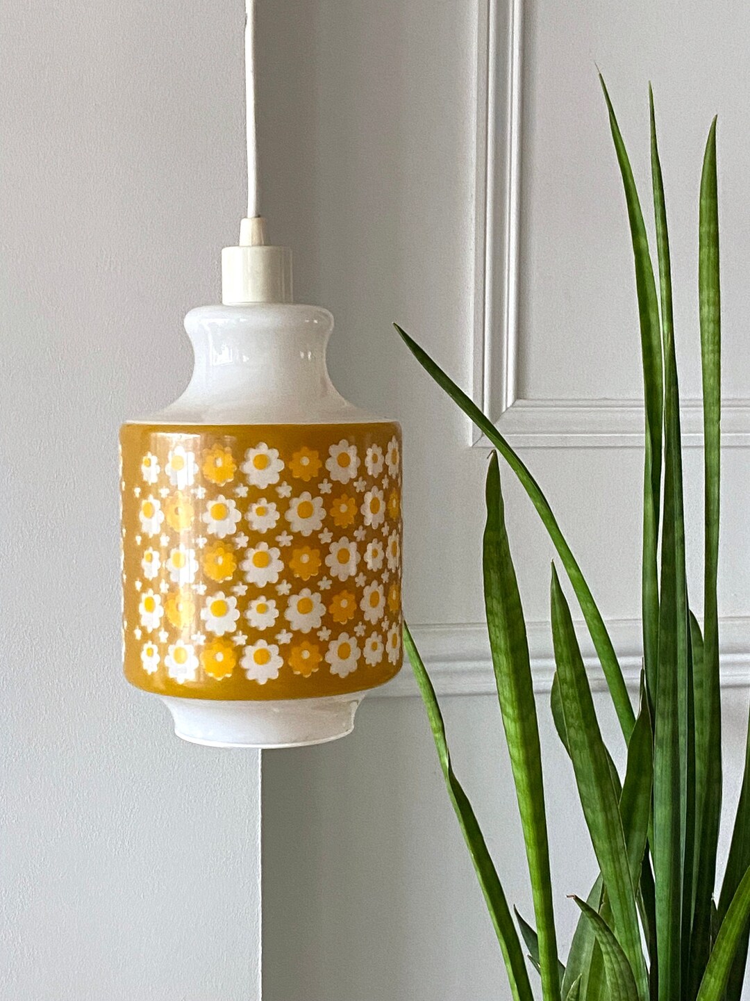 60s Opaline Pendant Light, Vintage Pendant Light, flower Power, Flowery Pendant Light, Vintage ...