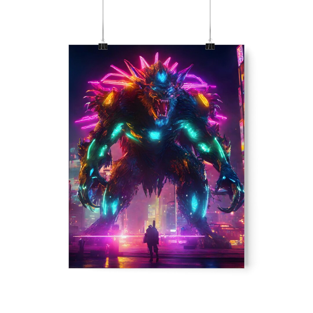 Neon Monster in the Big City - Etsy