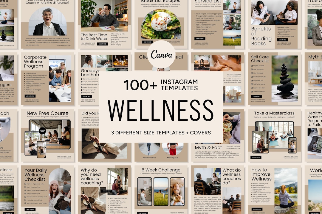 Wellness Canva Posts-stories-icons, Wellness Social Media Posts-stories ...