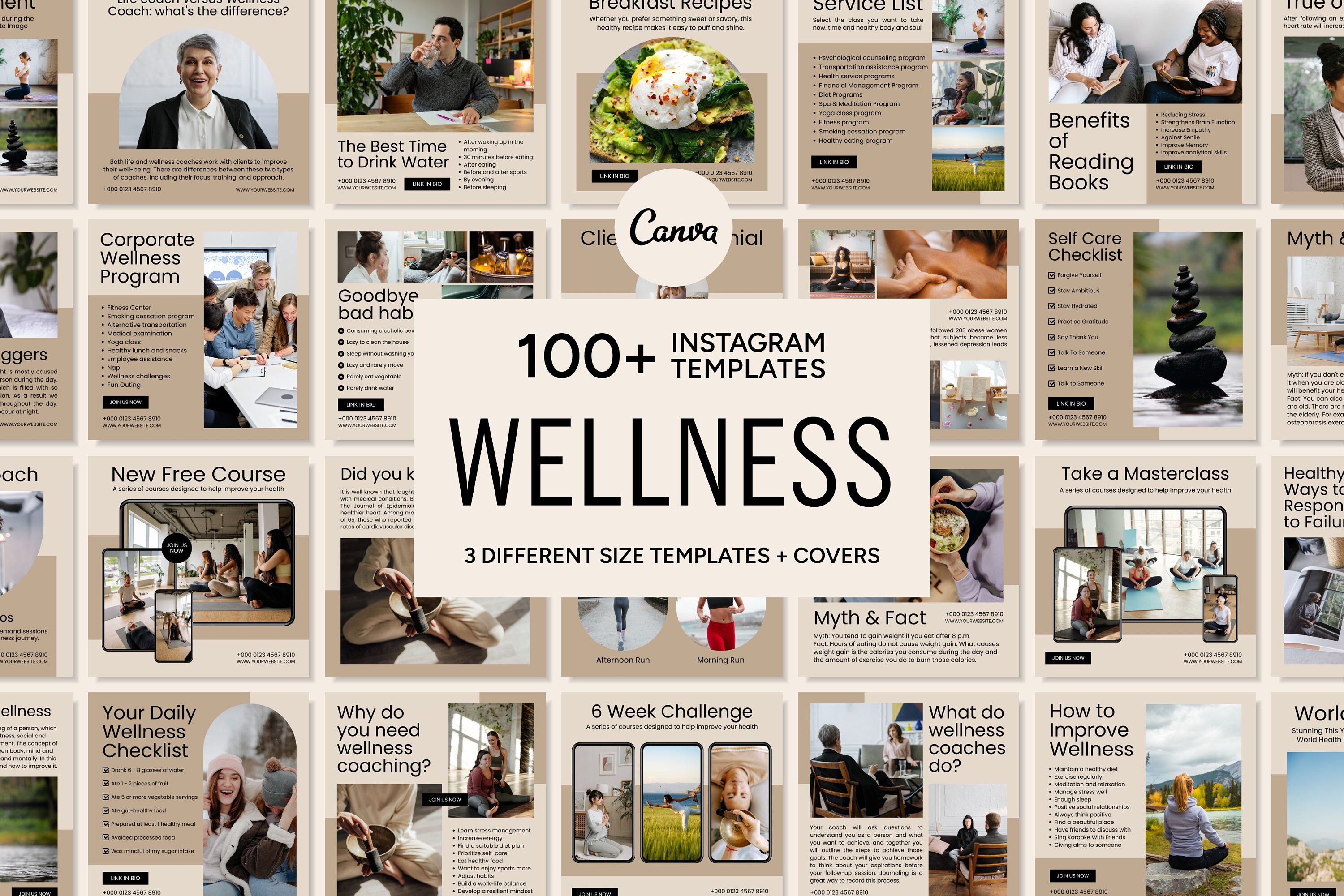 Wellness Canva Posts-stories-icons, Wellness Social Media Posts-stories ...