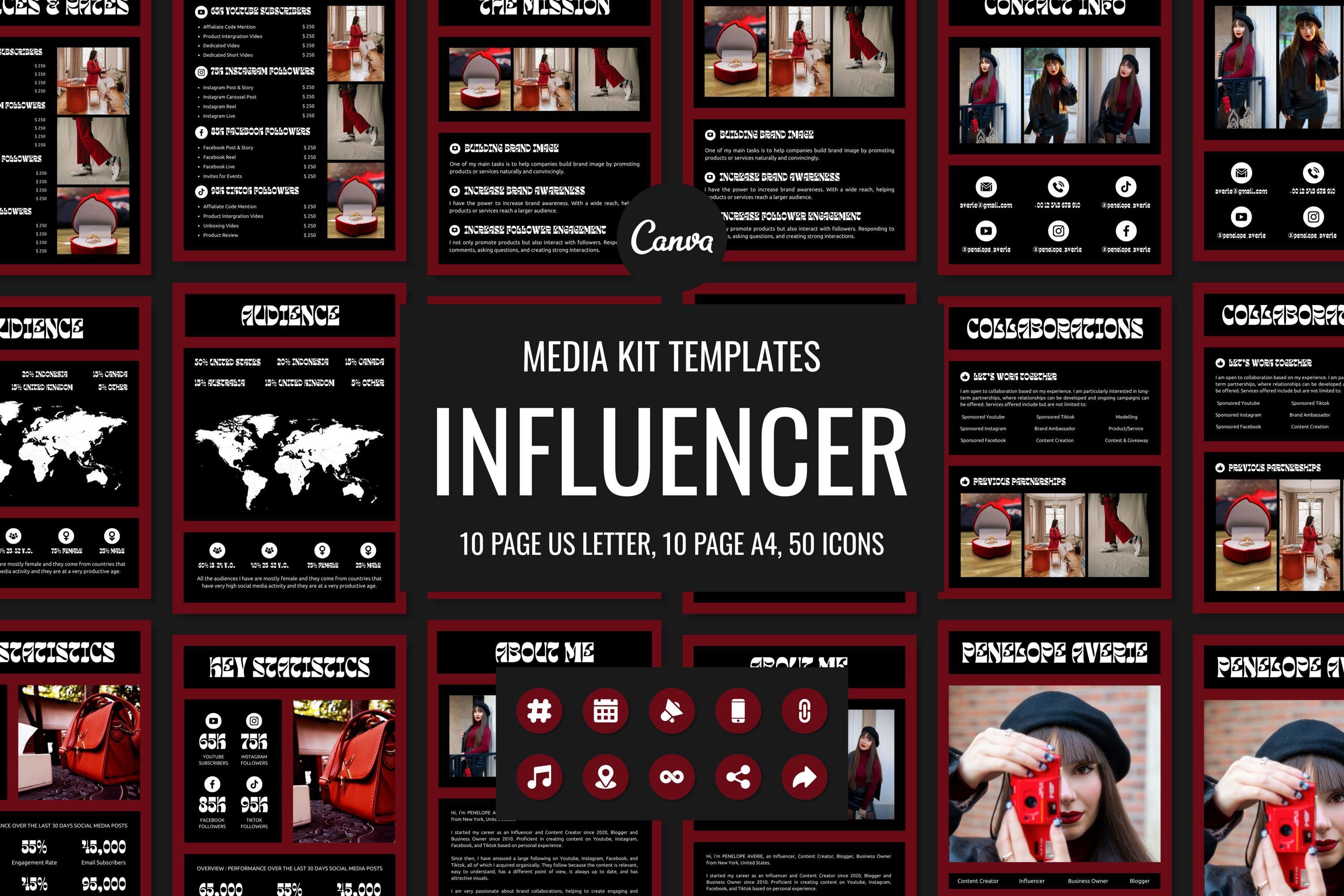 Influencer Media Kit Template: Canva Editable Rate Sheet (digital ...