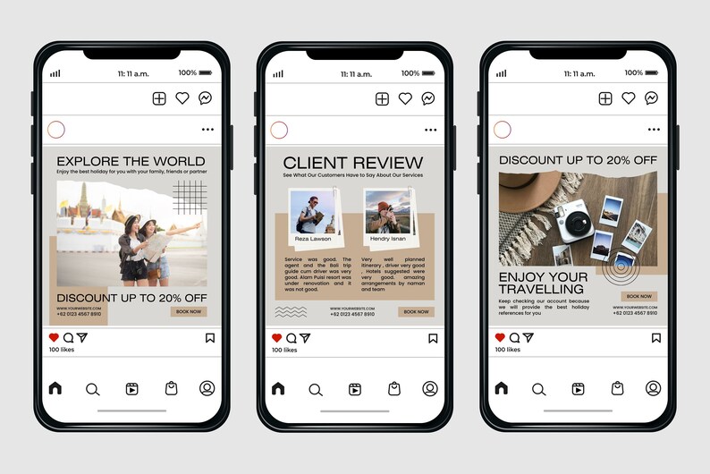 Travel IG Templates for Canva, Travel Social Media Post, Travel Social ...