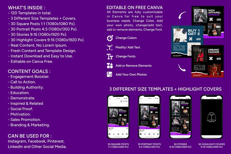 Fashion IG Templates for Canva Fashion Social Media Post - Etsy