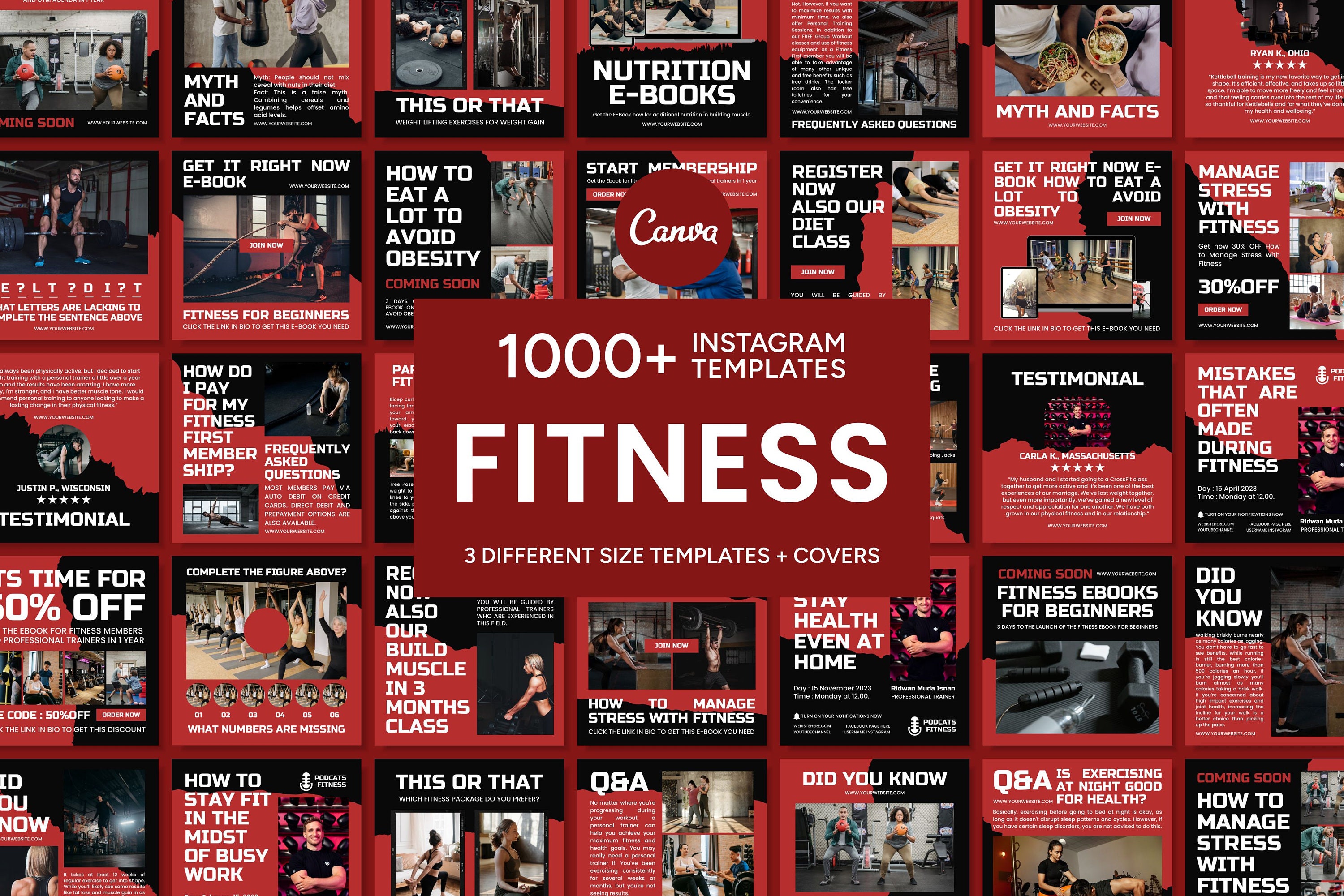 Fitness Social Media Templates for Canva, Fitness Instagram Templates ...