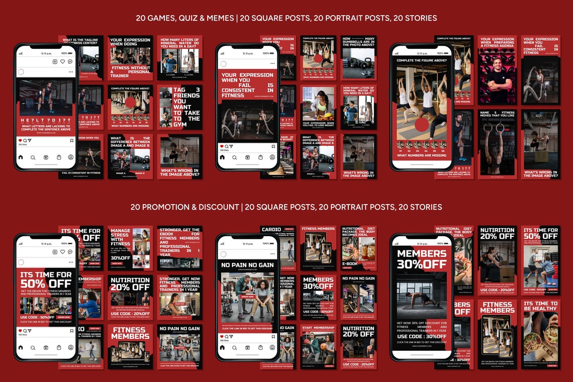 Fitness Social Media Templates for Canva, Fitness Instagram Templates ...