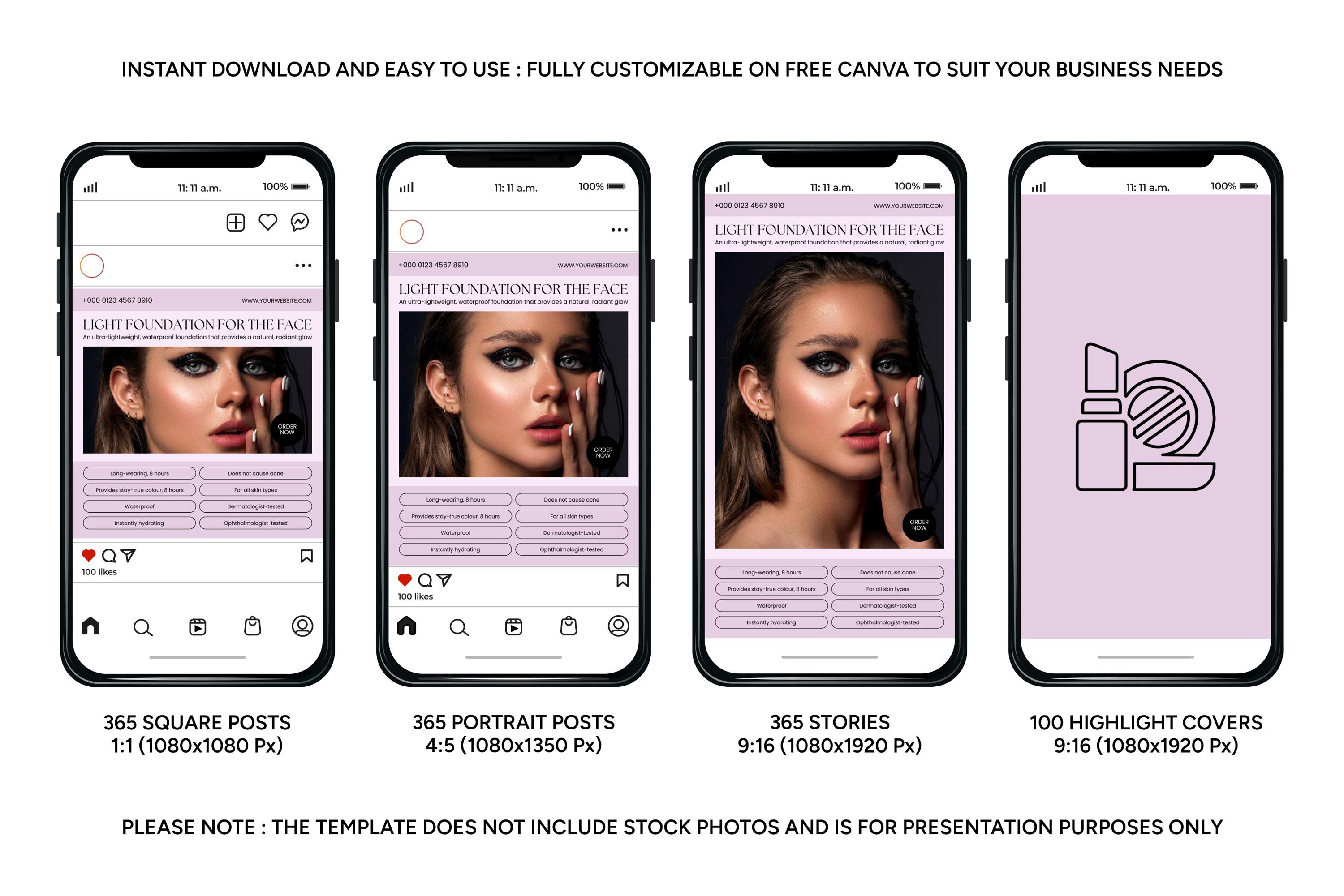 Makeup Social Media Template for Canva, Makeup Instagram Template ...