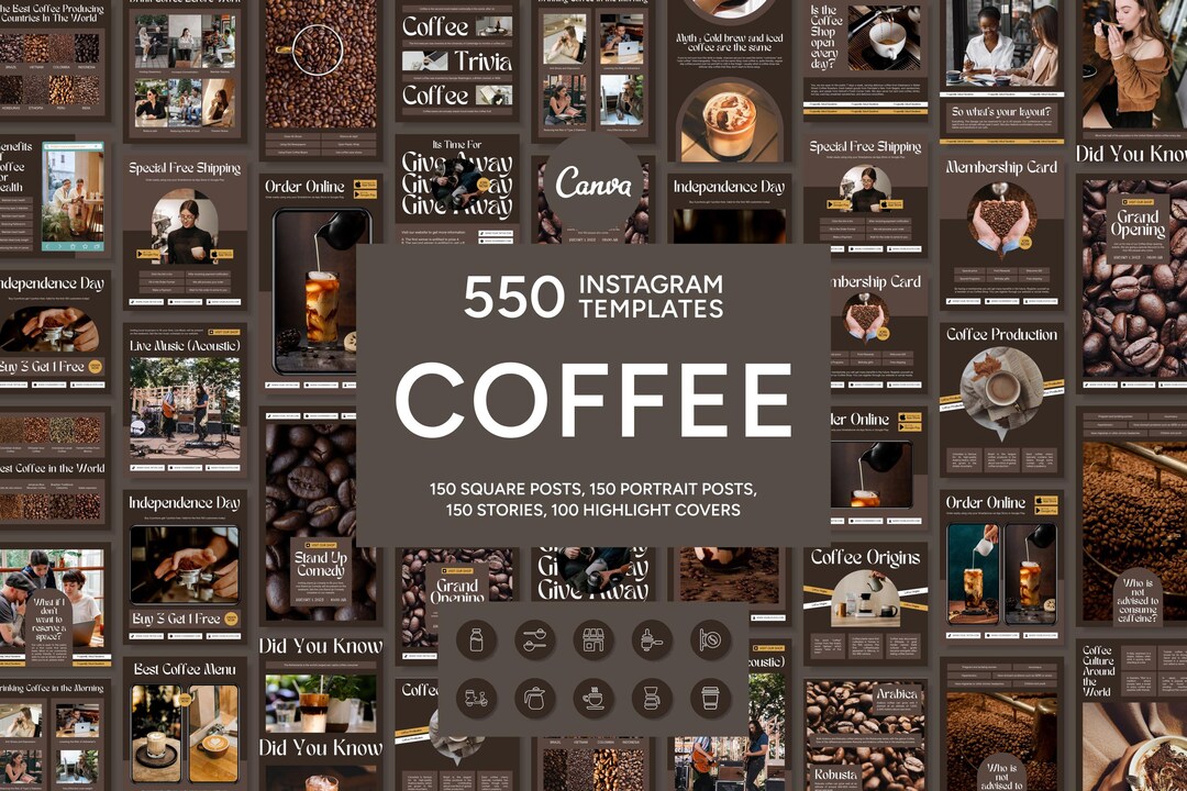 Coffee Instagram Templates: 550 Canva Social Media Designs (digital ...