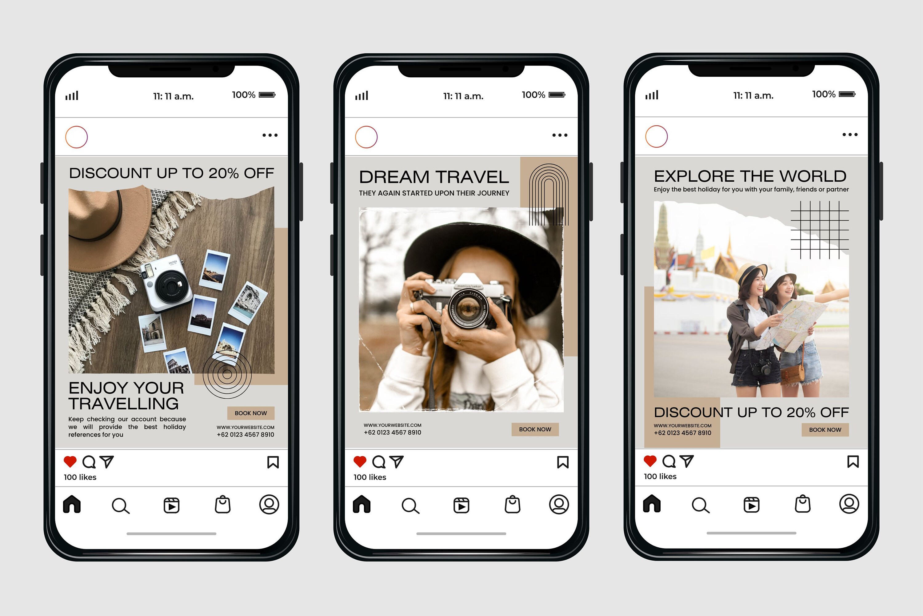 Travel IG Templates for Canva, Travel Social Media Post, Travel Social ...