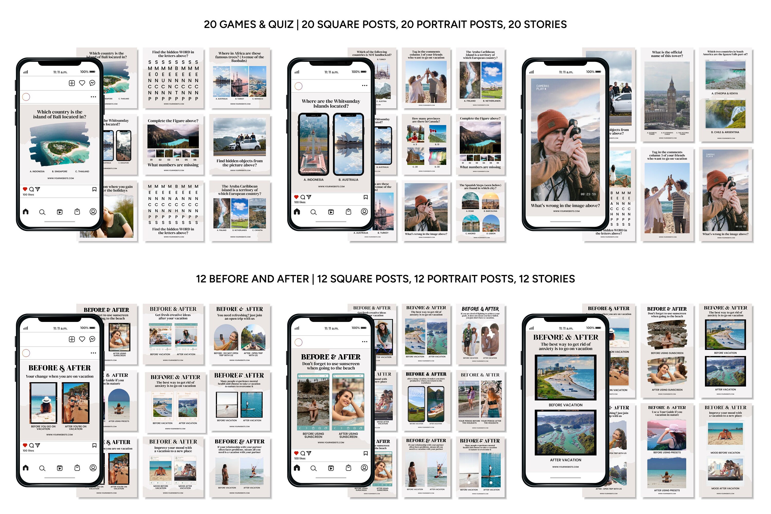 Travel Canva Template for Social Media, Travel Instagram Template ...