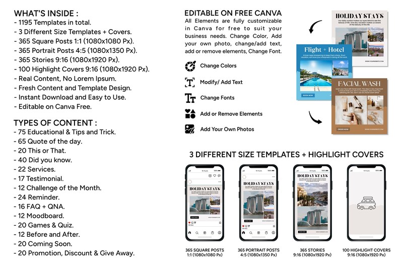 Travel Canva Template for Social Media, Travel Instagram Template ...