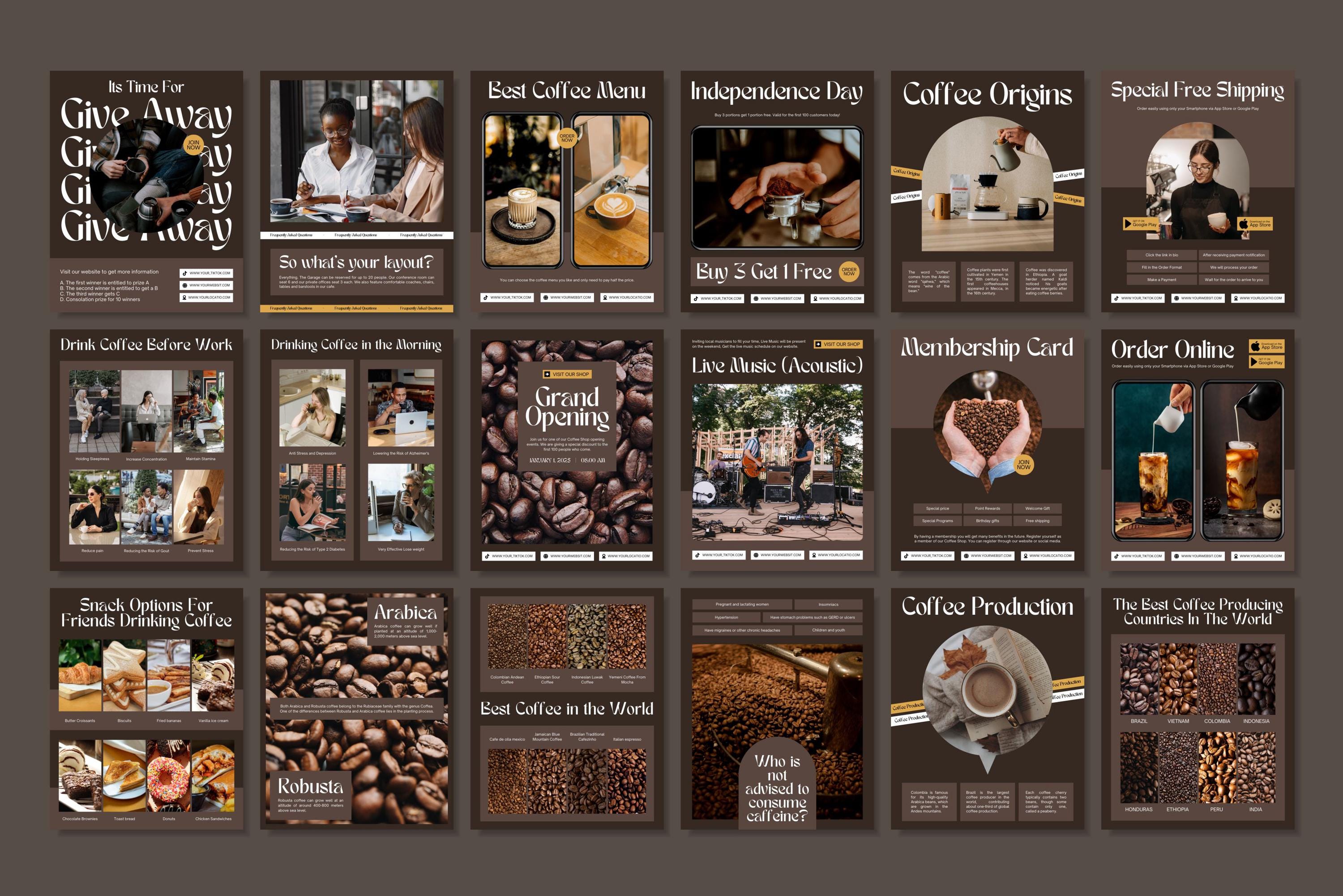 Coffee Instagram Templates: 550 Canva Social Media Designs (digital ...