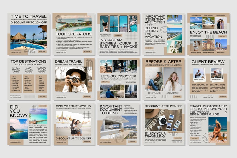 Travel IG Templates for Canva, Travel Social Media Post, Travel Social ...