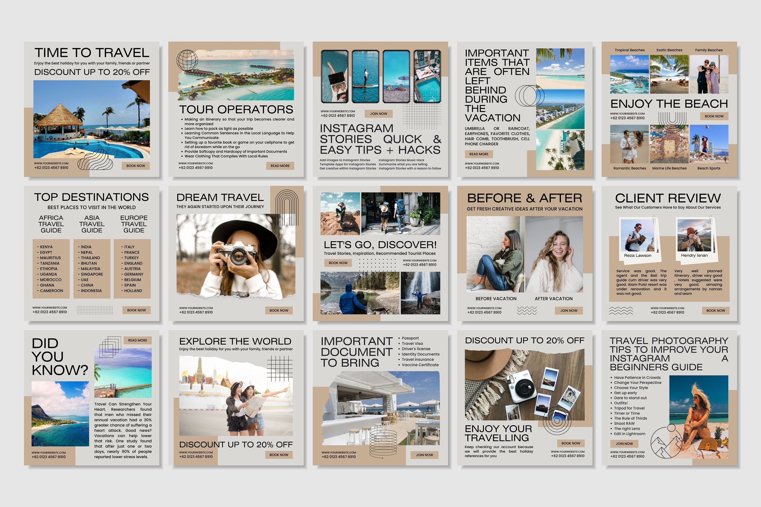 Travel IG Templates for Canva, Travel Social Media Post, Travel Social ...