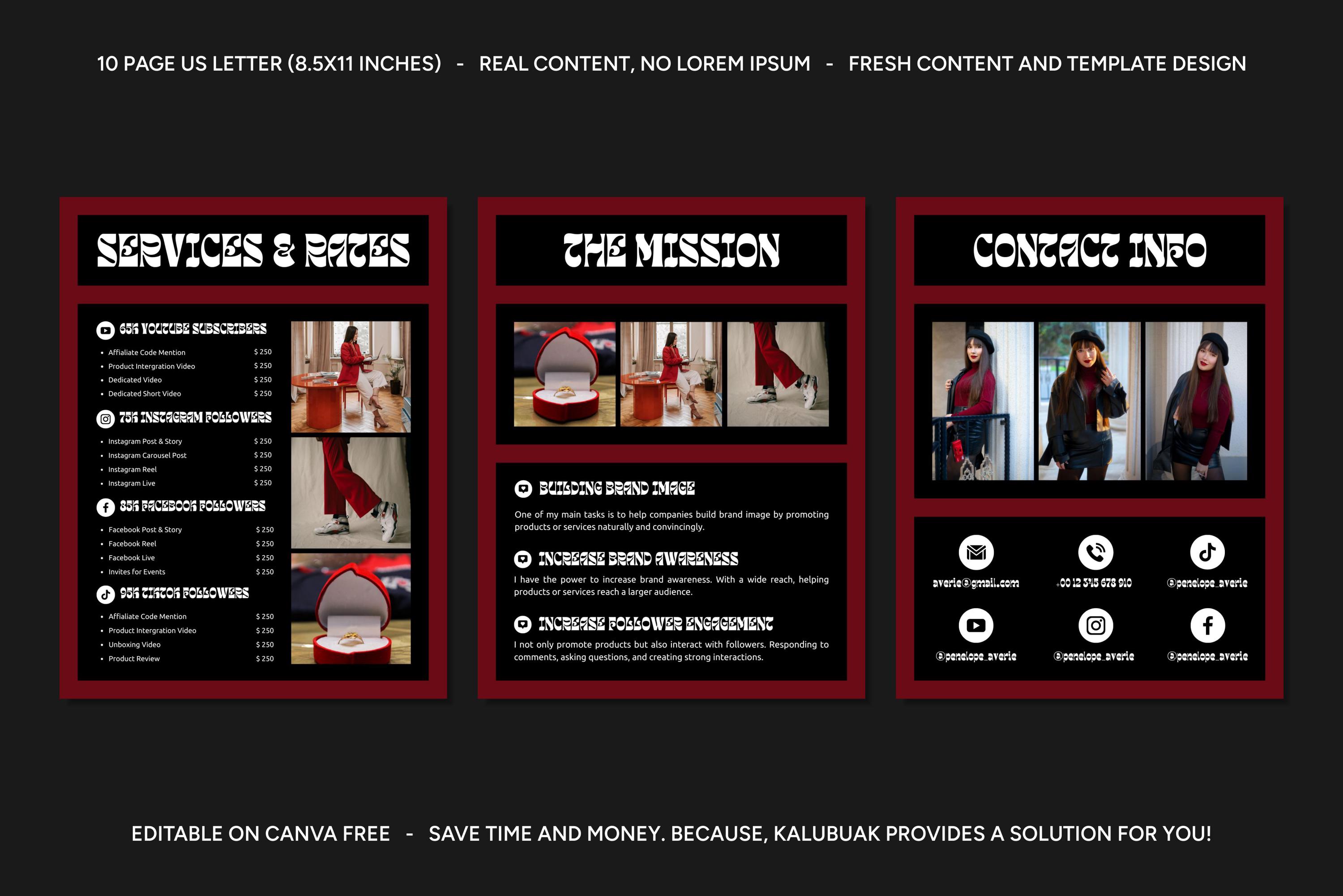 Influencer Media Kit Template: Canva Editable Rate Sheet (digital ...