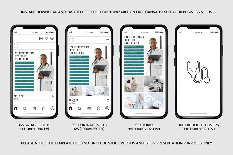 Medical Instagram Templates for Canva: Social Media Posts (digital ...