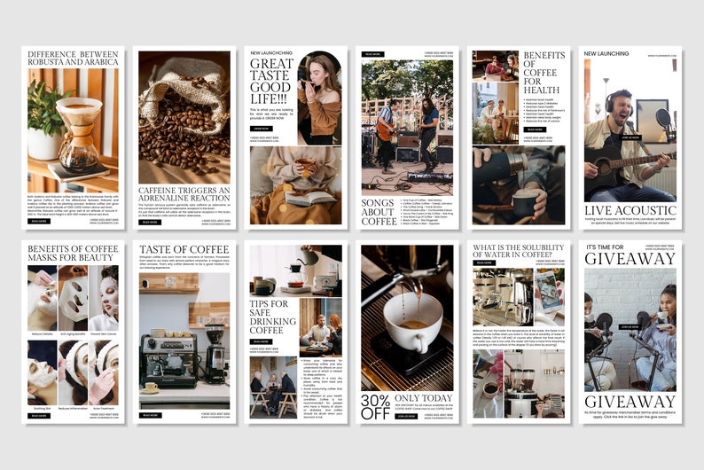 Coffee Social Media Posts-stories-icons, Coffee Canva Posts-stories ...