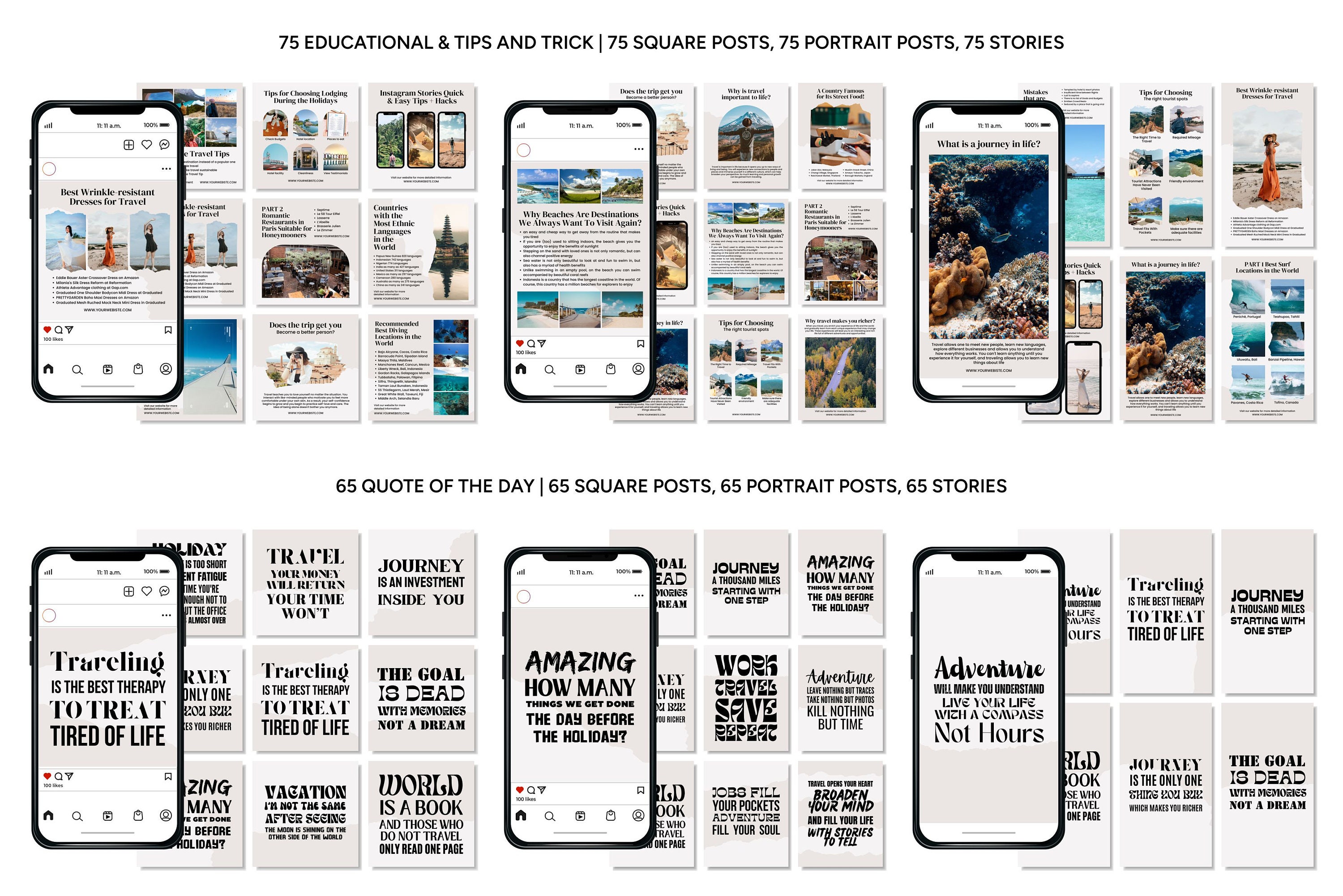 Travel Canva Template for Social Media, Travel Instagram Template ...