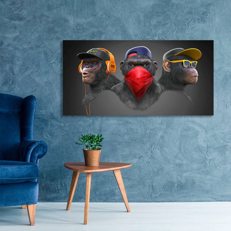 3 Monkeys Canvas, Three Monkey Wall Art, 3 Monkeys Poster Art, Animal ...