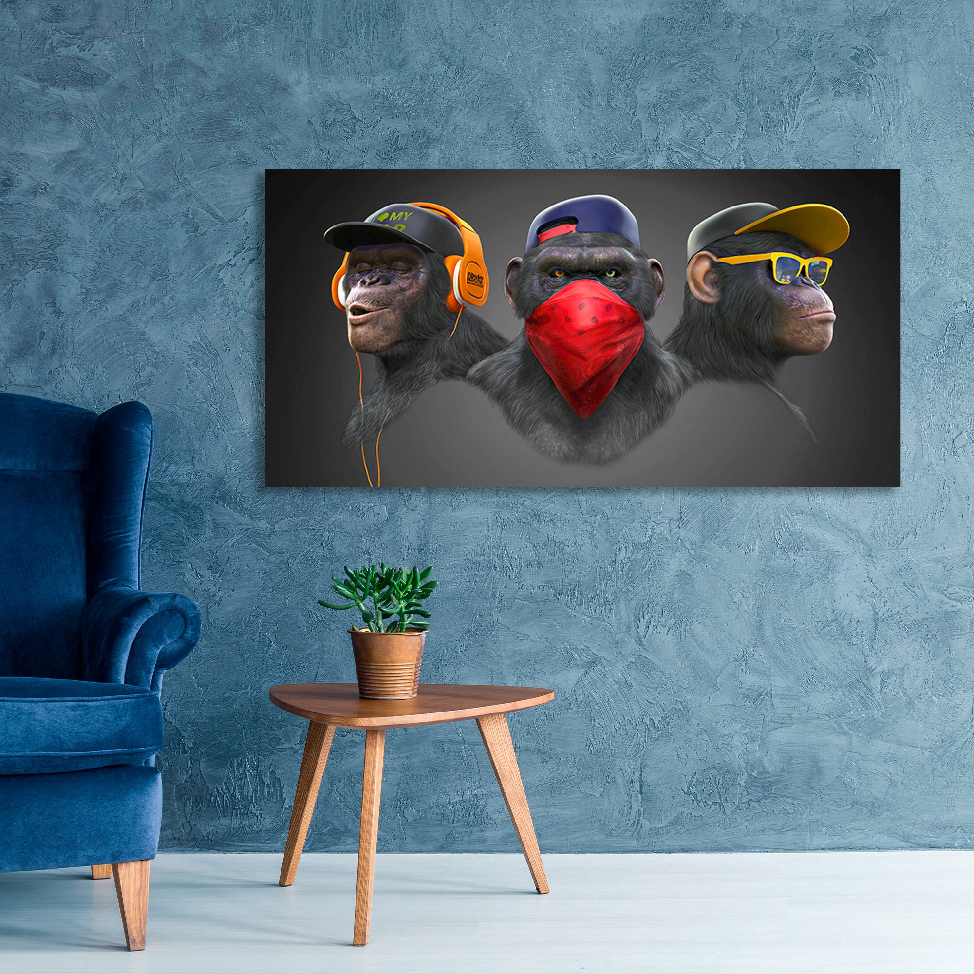 3 Monkeys Canvas, Three Monkey Wall Art, 3 Monkeys Poster Art, Animal ...