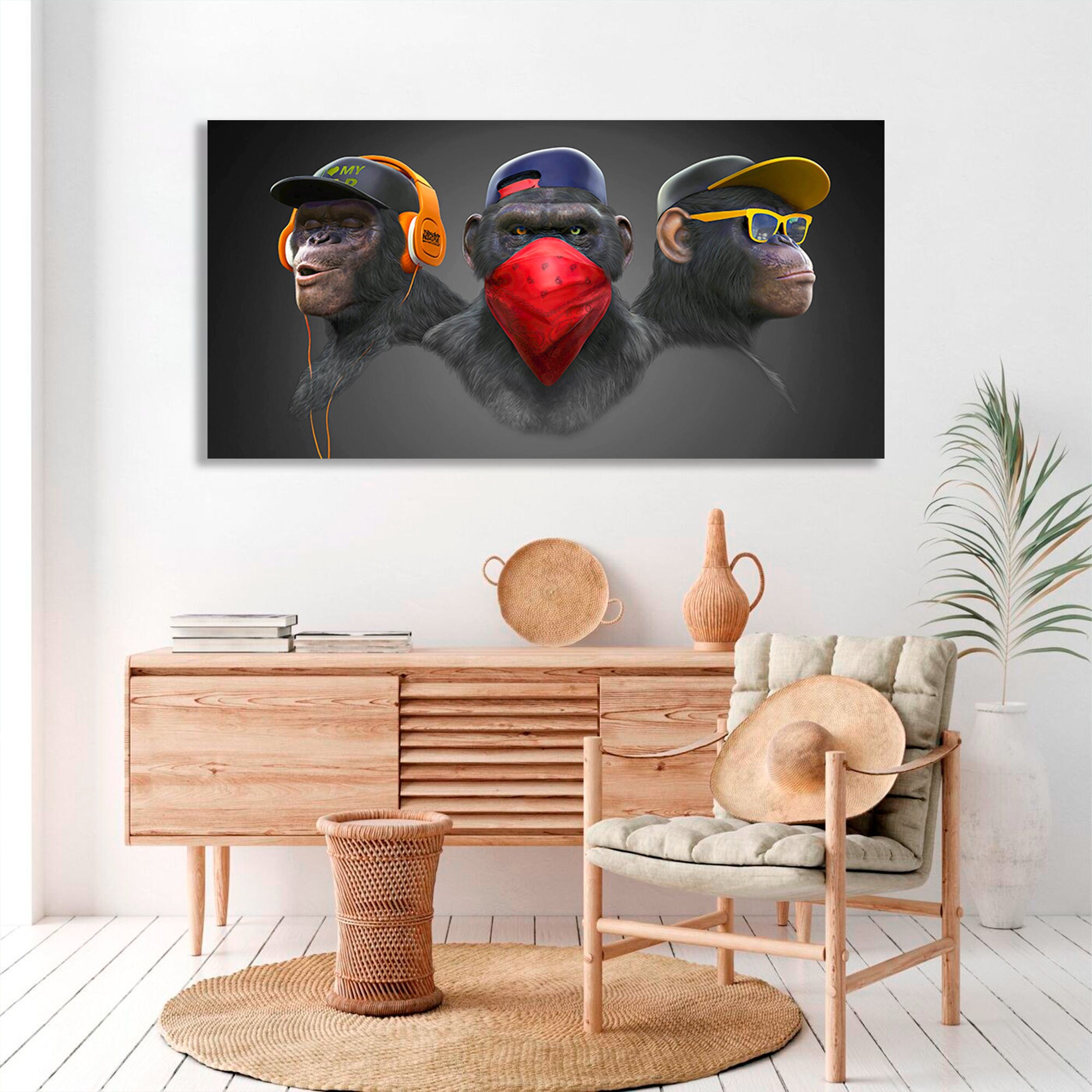 3 Monkeys Canvas, Three Monkey Wall Art, 3 Monkeys Poster Art, Animal ...