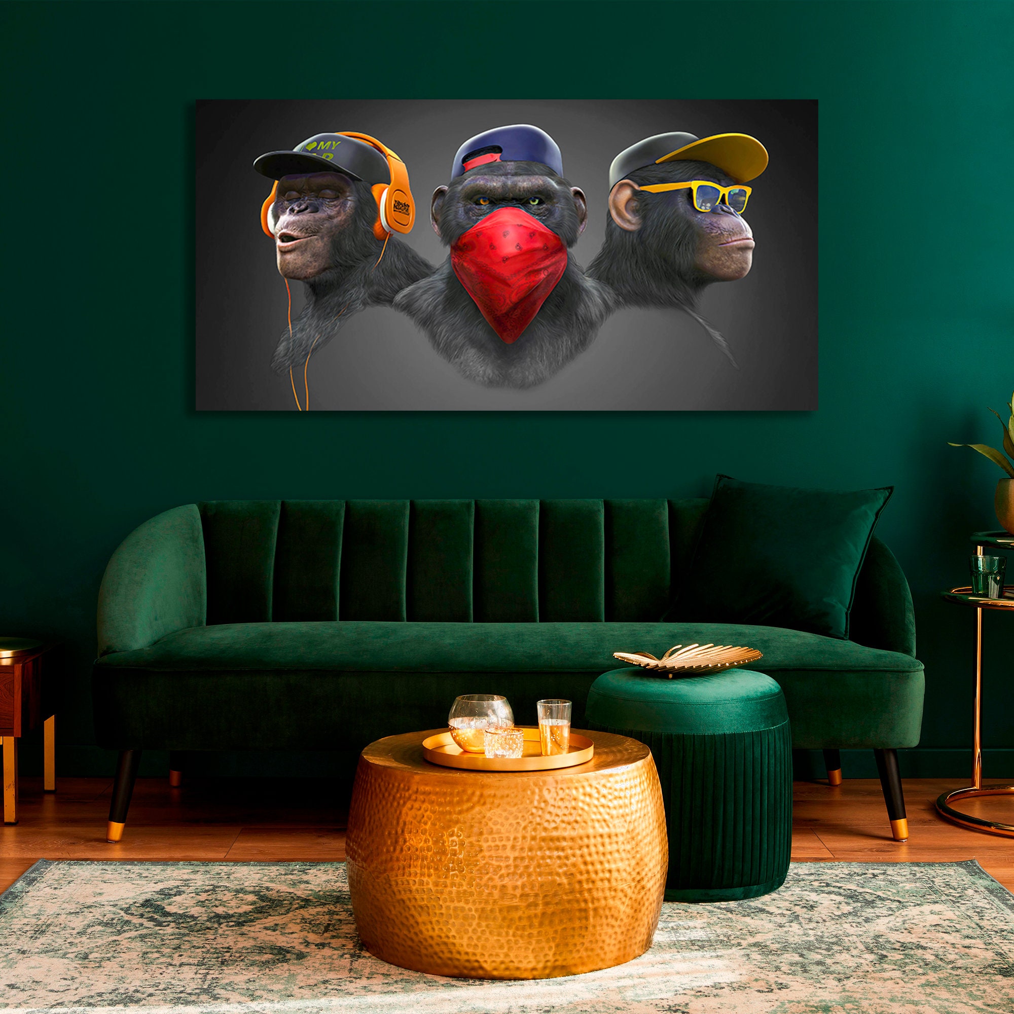 3 Monkeys Canvas, Three Monkey Wall Art, 3 Monkeys Poster Art, Animal Print Canvas, No See No ...