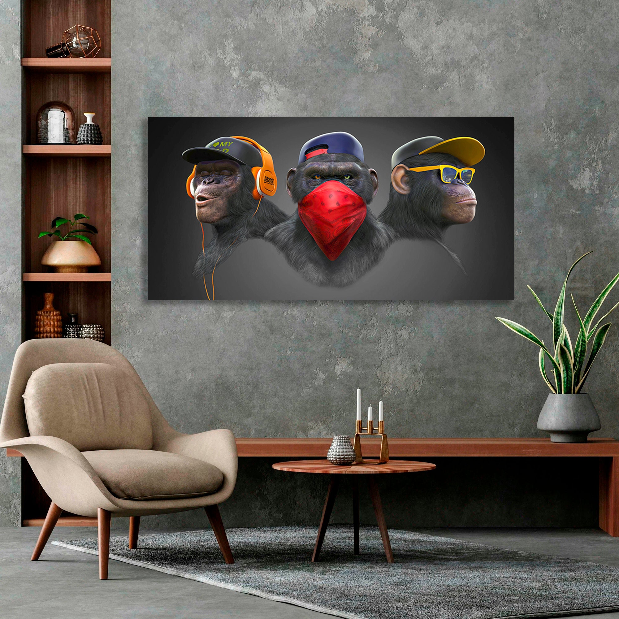 3 Monkeys Canvas, Three Monkey Wall Art, 3 Monkeys Poster Art, Animal ...