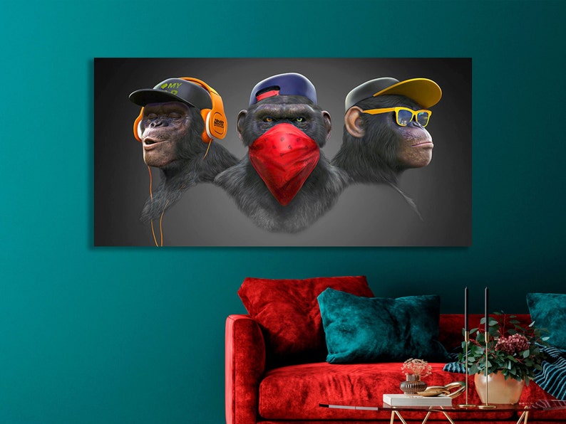 3 Monkeys Canvas, Three Monkey Wall Art, 3 Monkeys Poster Art, Animal ...