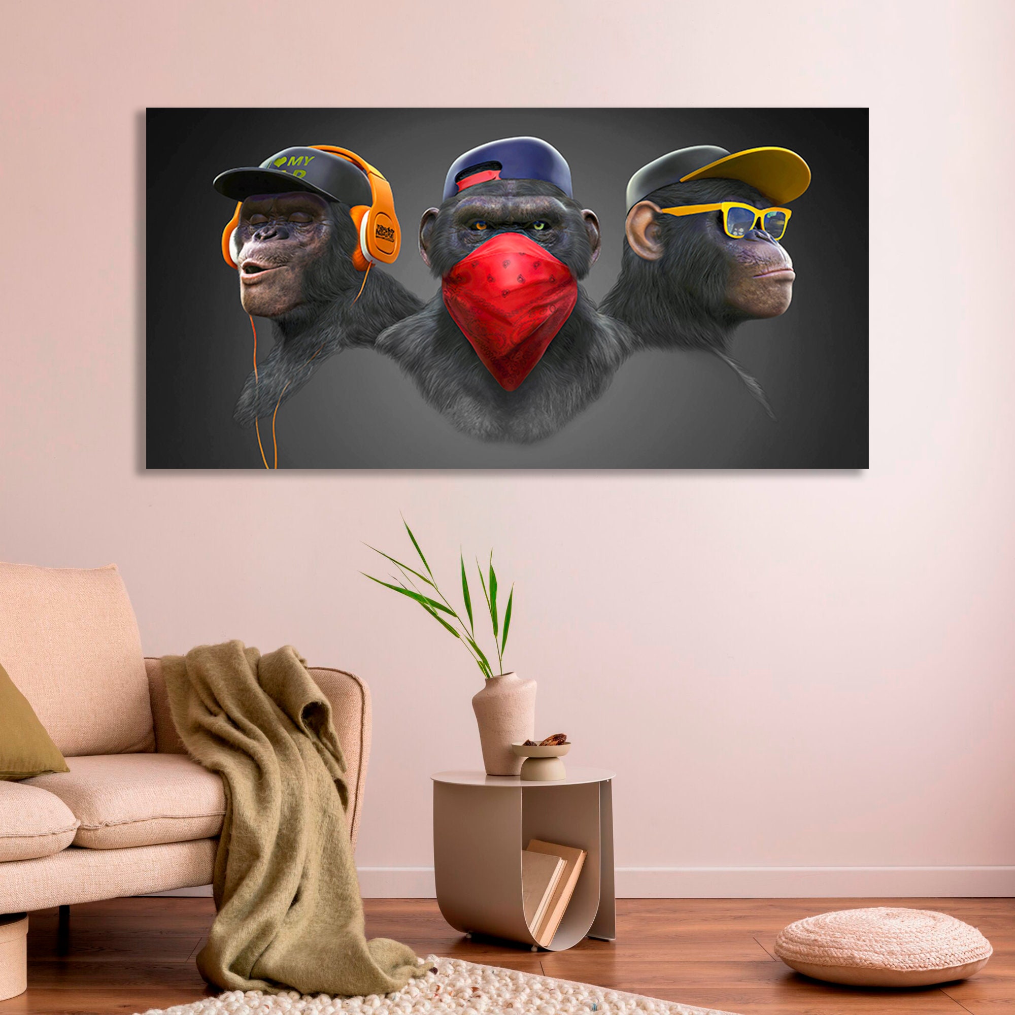 3 Monkeys Canvas, Three Monkey Wall Art, 3 Monkeys Poster Art, Animal ...