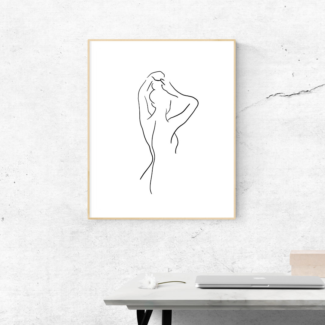 Woman Line Drawing Art Print bun, Minimalist Line Art, Female Body ...